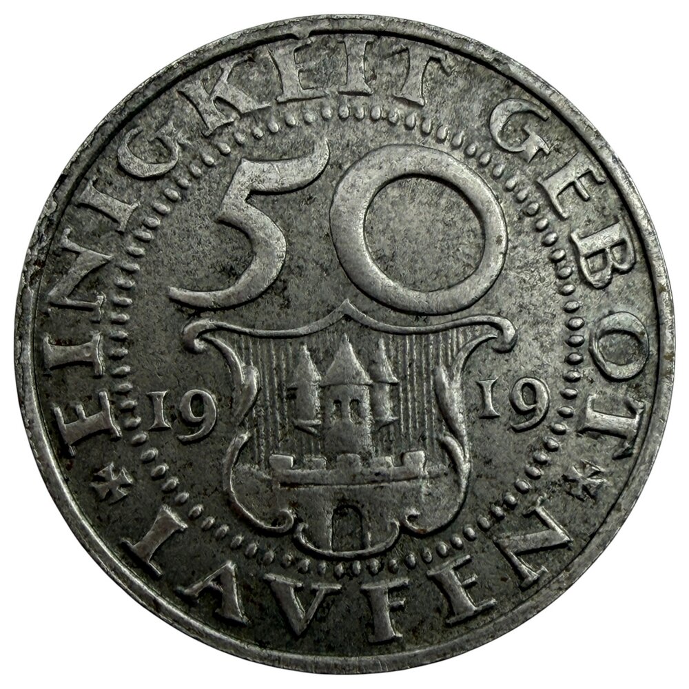 Германия, Веймарская республика, Лауфен 50 пфеннигов 1919 г.