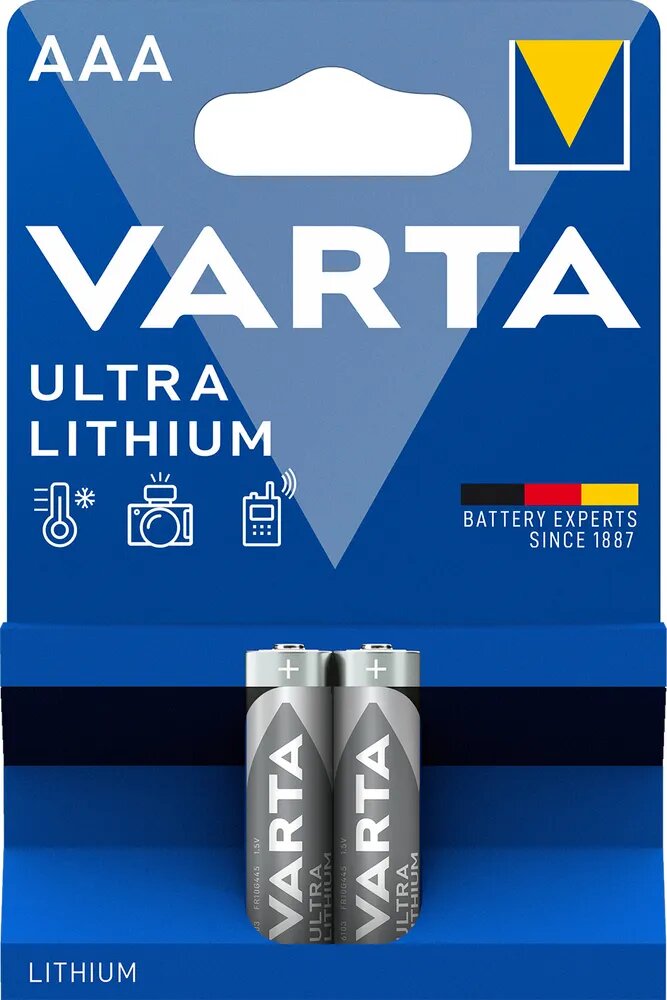 Varta Батарейка AAA, Li (литиевый) тип, 1300 мА•ч, 1,5 В, 2 шт