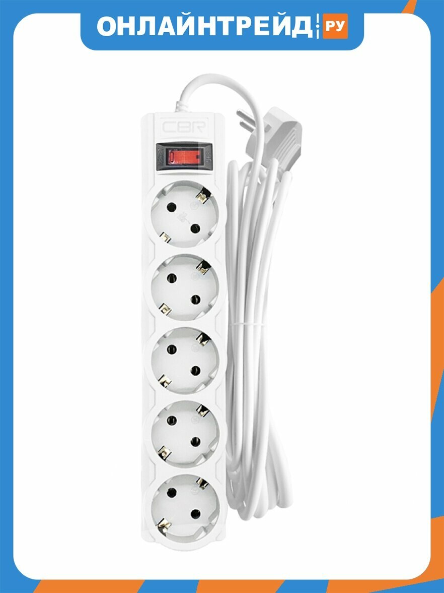 Сетевой фильтр Cbr CSF 2505-5.0 White PC, 5 евророзеток, 5 метров, белый
