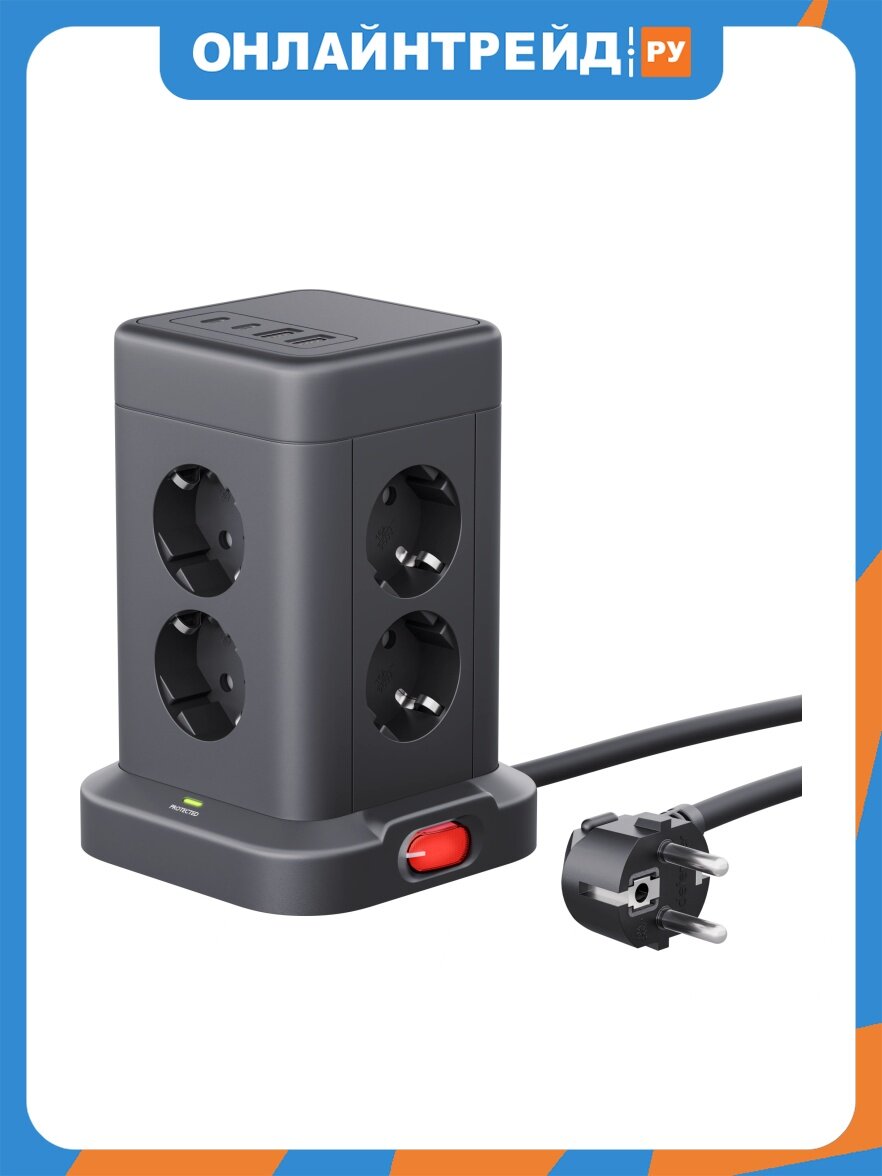 Сетевой фильтр Defender ILS 453 8 розеток, 2USB-A, 2USB-C 3.0 м черный (99631)