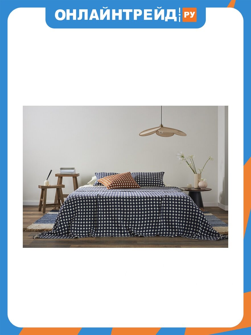 Покрывало Tkano из хлопка Polka dots Essential, 180х250, темно-синий