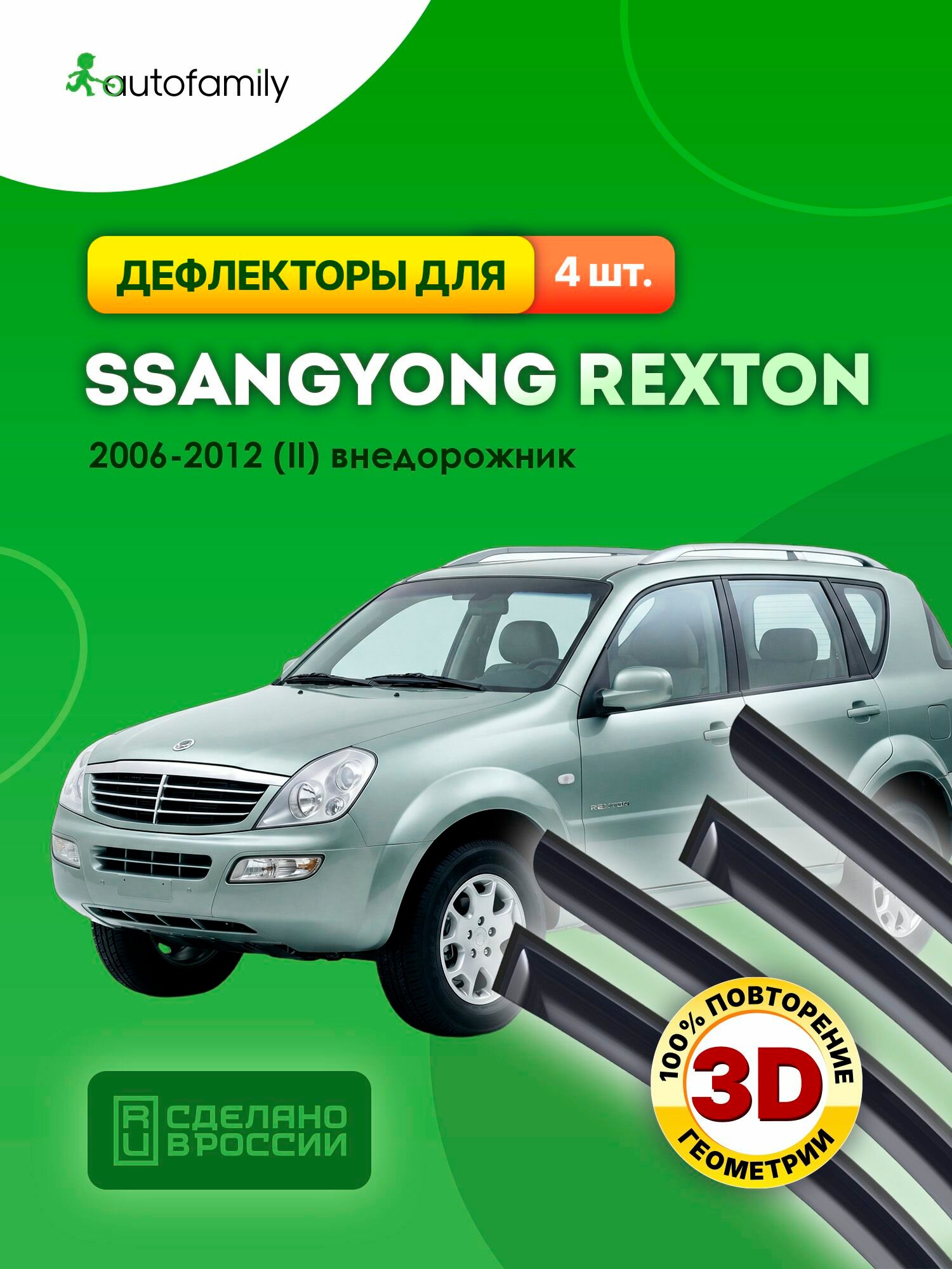 Дефлекторы окон для SSANGYONG REXTON 2006-2012 (II) внедорожник 5 дв. REIN 4 шт. / Саньенг Рекстон