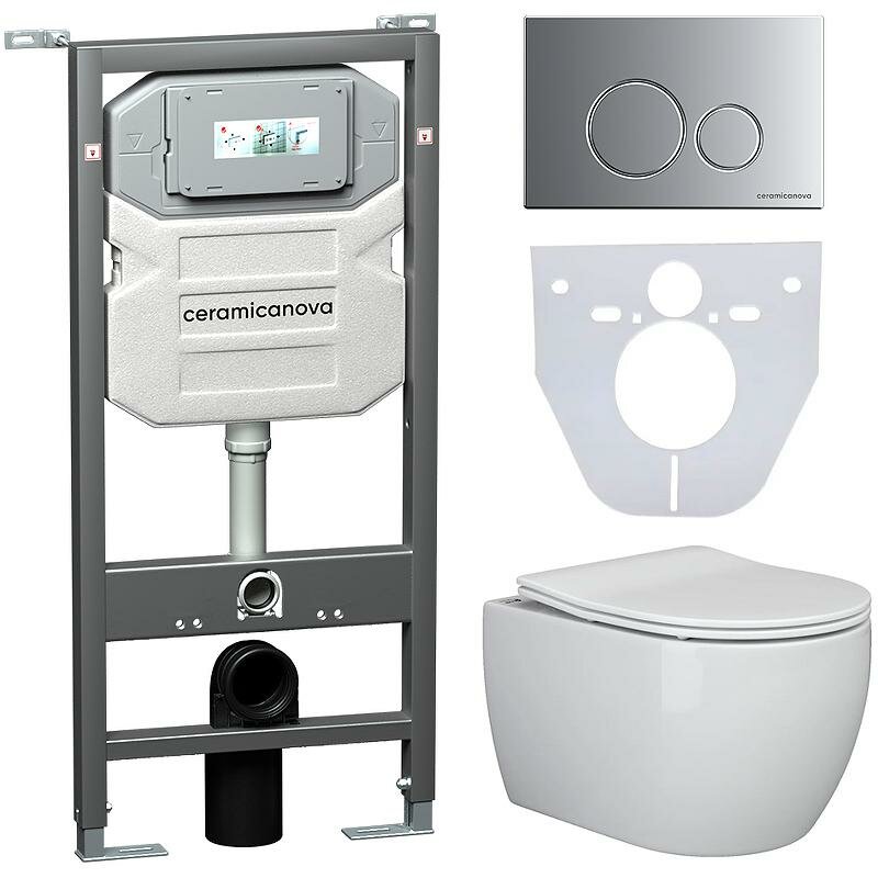 Инсталляция с унитазом комплект Ceramicanova Play CN3001 1001M 1000 белый, с сиденьем микролифт и кнопкой смыва хром