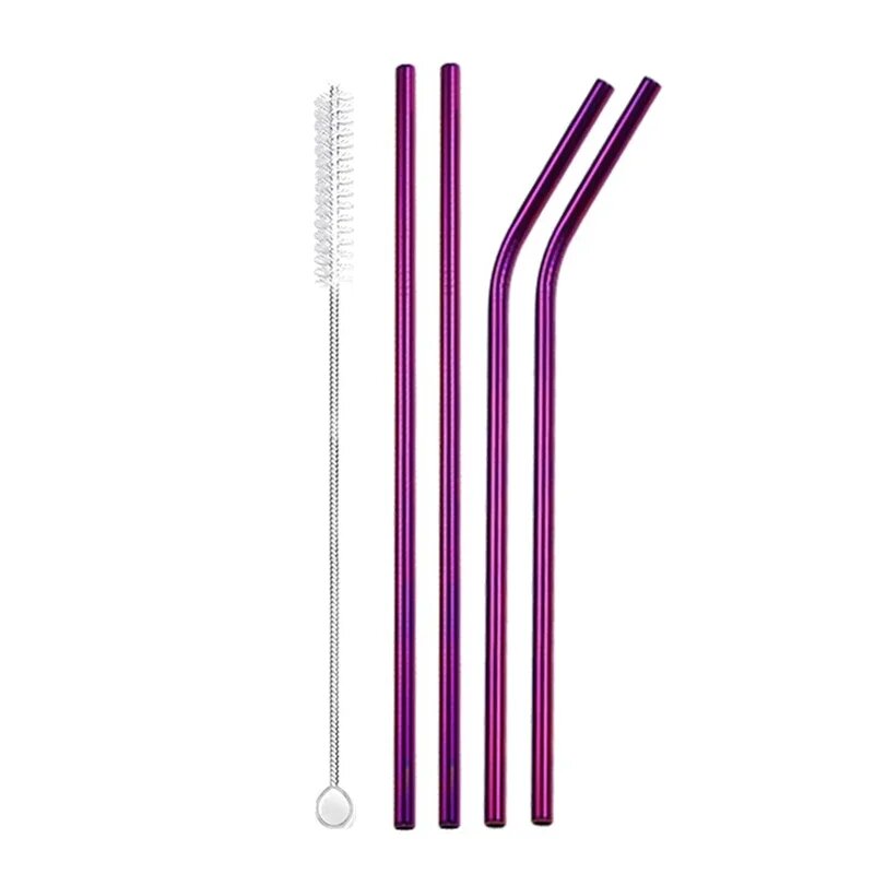 Металлические соломинки из нержавеющей стали 4 шт. Фиолетовый, Purple C