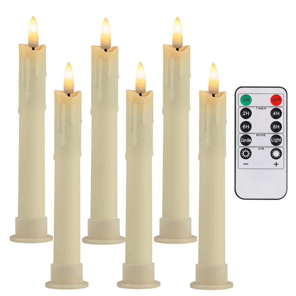 Пластиковые светодиодные конические свечи 6.5/11 дюймов 6Pc 17CM w Remote2