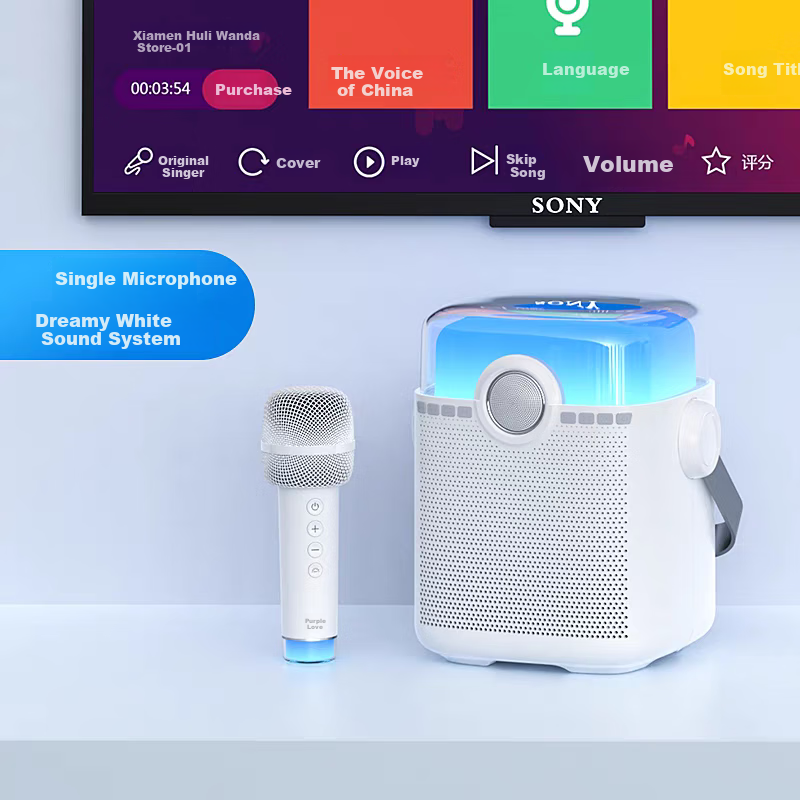Soaiy Портативная Bluetooth-караоке-колонка с беспроводным микрофоном белый одиночный Цвет：SH08 Однотонный белый