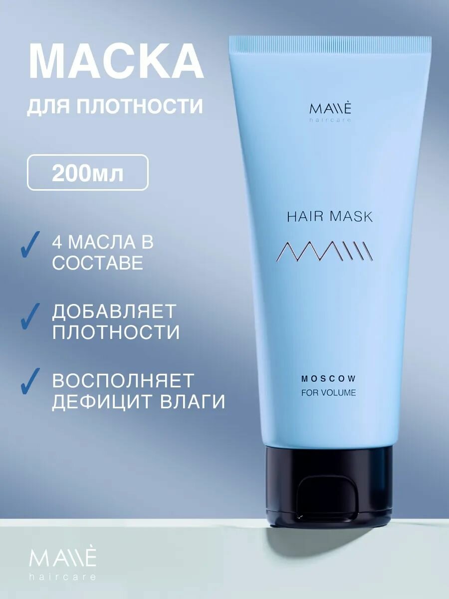 MALLE Профессиональная маска для восстановления, объема и плотности тонких волос, 200 мл