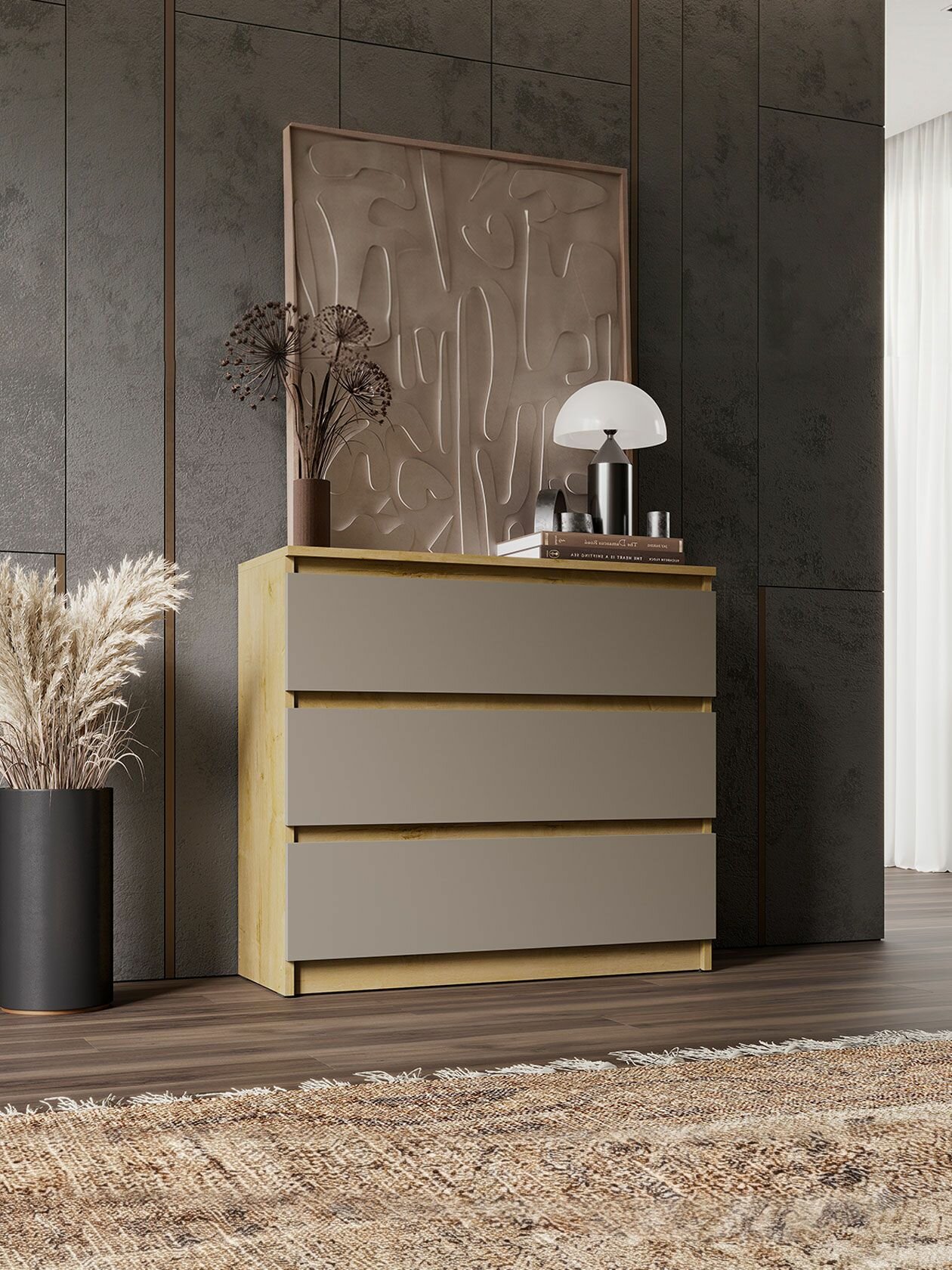 Комод для одежды и хранения вещей Вега с ящиками, 82.8x32.4x75.5 см, Дуб Вотан / Мокко