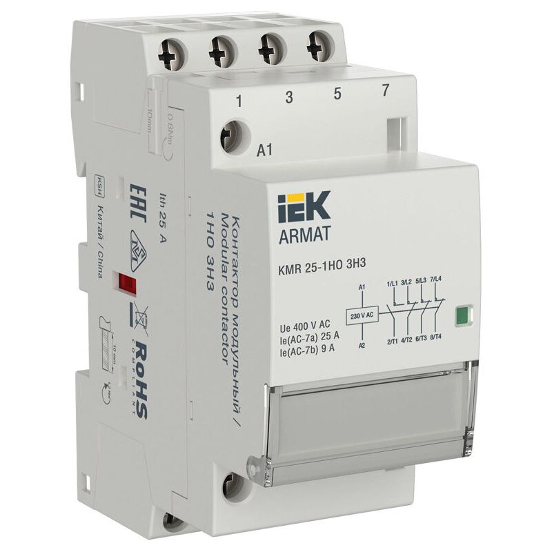 ARMAT Контактор модульный KMR 25А 230В AC 1НО 3НЗ, IEK AR-KMR10-025-13-230 (1 шт.)