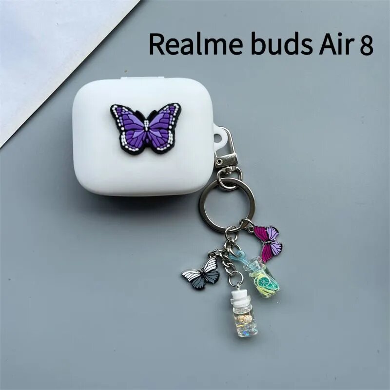 Силиконовый чехол для наушников Для Realme buds Air 8, с брелок