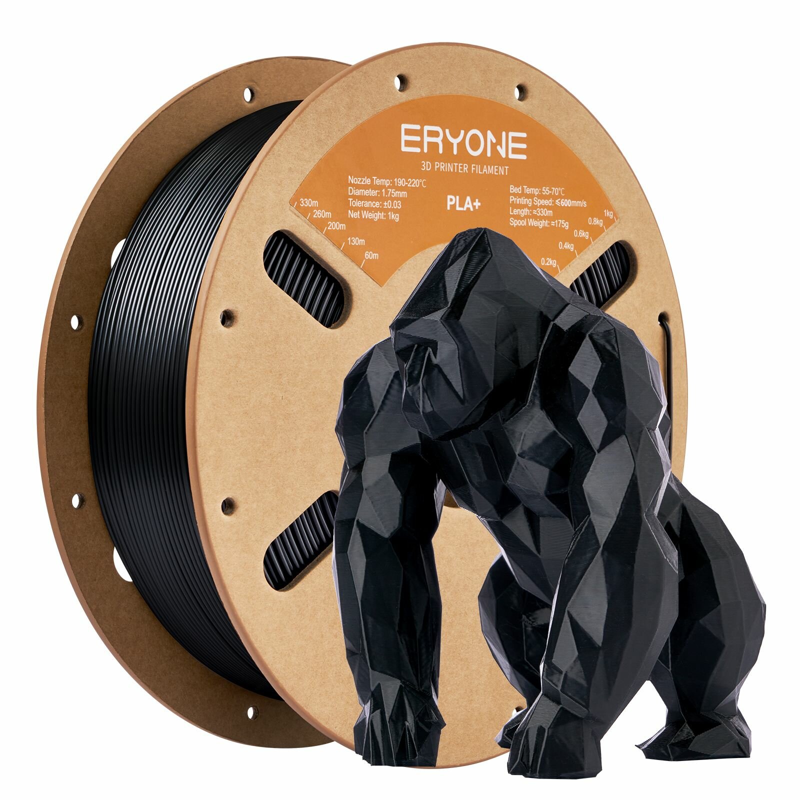Пластик PLA+ Eryone 1.75 мм, 1кг, Черный (Black) филамент для 3D принтера
