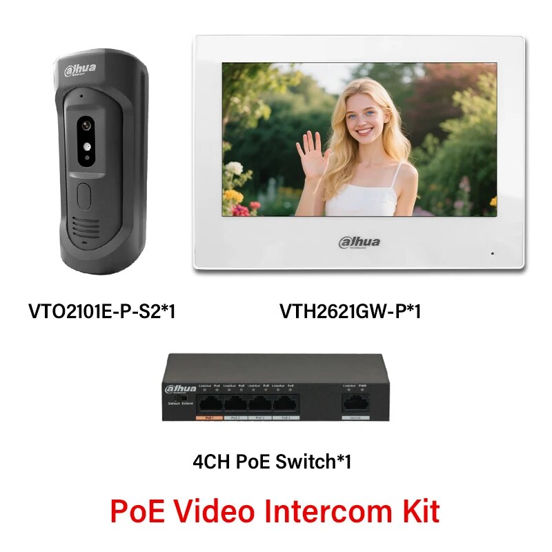 Видеодомофон Dahua VTO2101E-P-S2 2Мп HD с ИК-подсветкой VTO PoE Kit