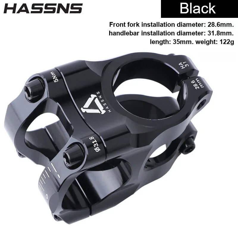 HASSNS HA31 вынос руля алюминиевый 35 мм 31.8 мм черный Черный, Black