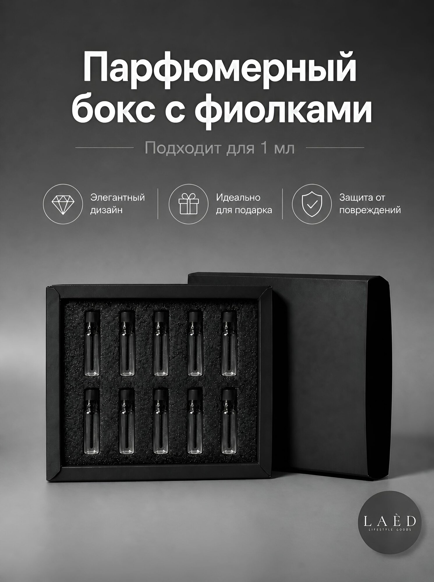 Парфюмерный набор с фиолками и атомайзерами 1 мл, бокс для отливантов и пробников духов, подарочная упаковка