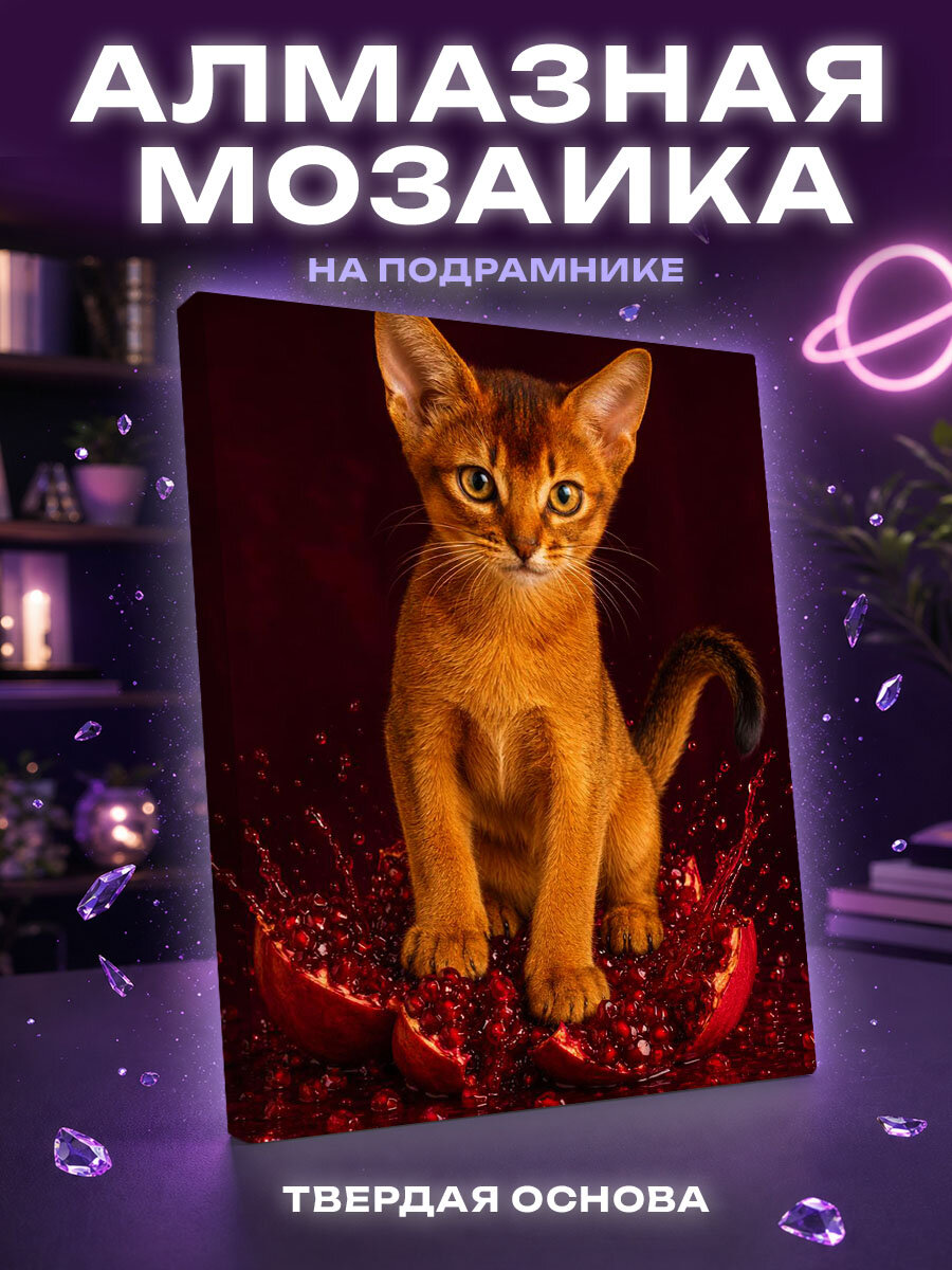 Алмазная мозаика Абиссинский котенок и спелый гранат