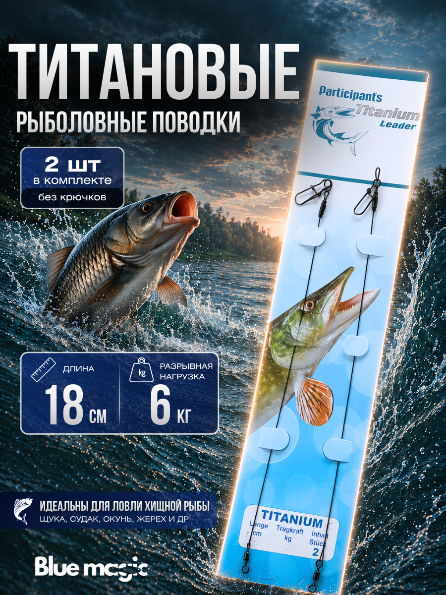 Поводок рыболовный титановый / Набор поводков Titanium leader - 18 см , 6кг , 2шт