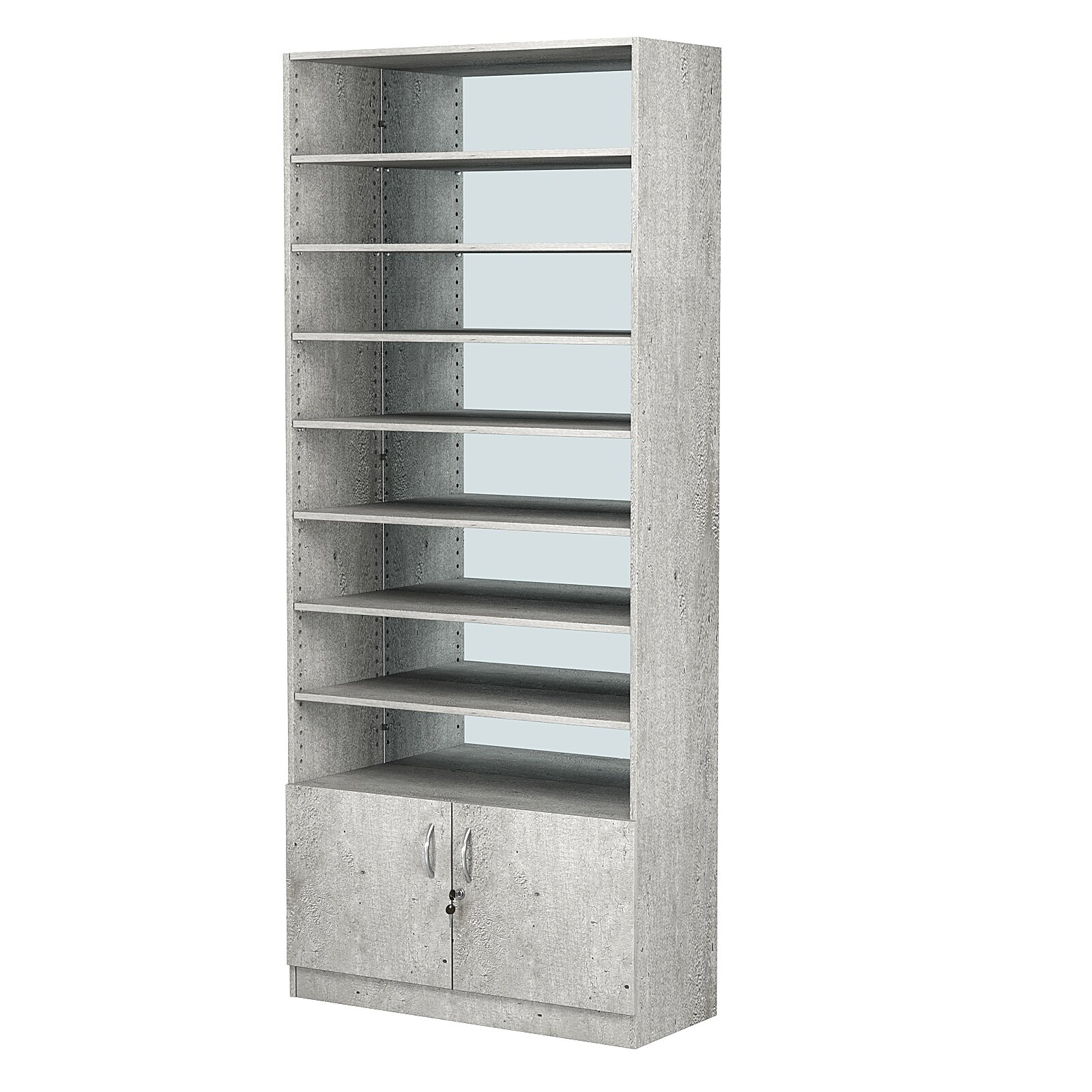 Стеллаж из ДСП с 8-ю полками 400x900 мм серии LEVEL-8 №14-2 (З/C - зеркало), Метрополитан Грей
