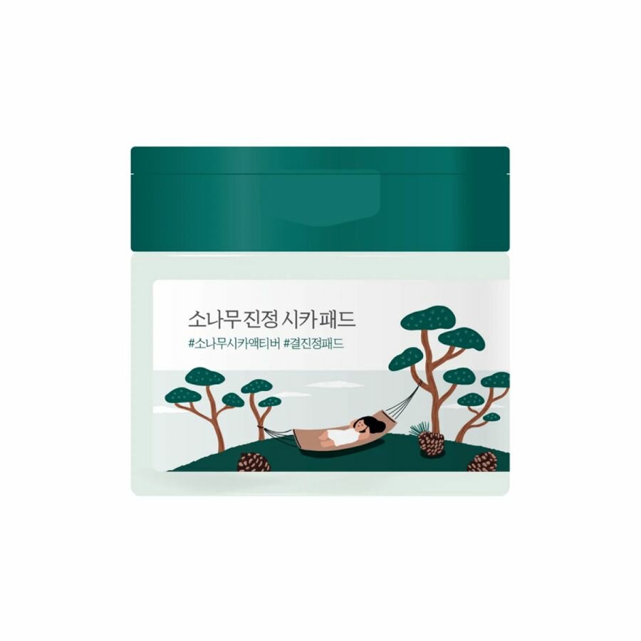 ROUND LAB Пилинг-пэды для лица Pine Calming Cica Pad с центеллой и LHA-кислотой, успокаивающие от акне, 50 шт.
