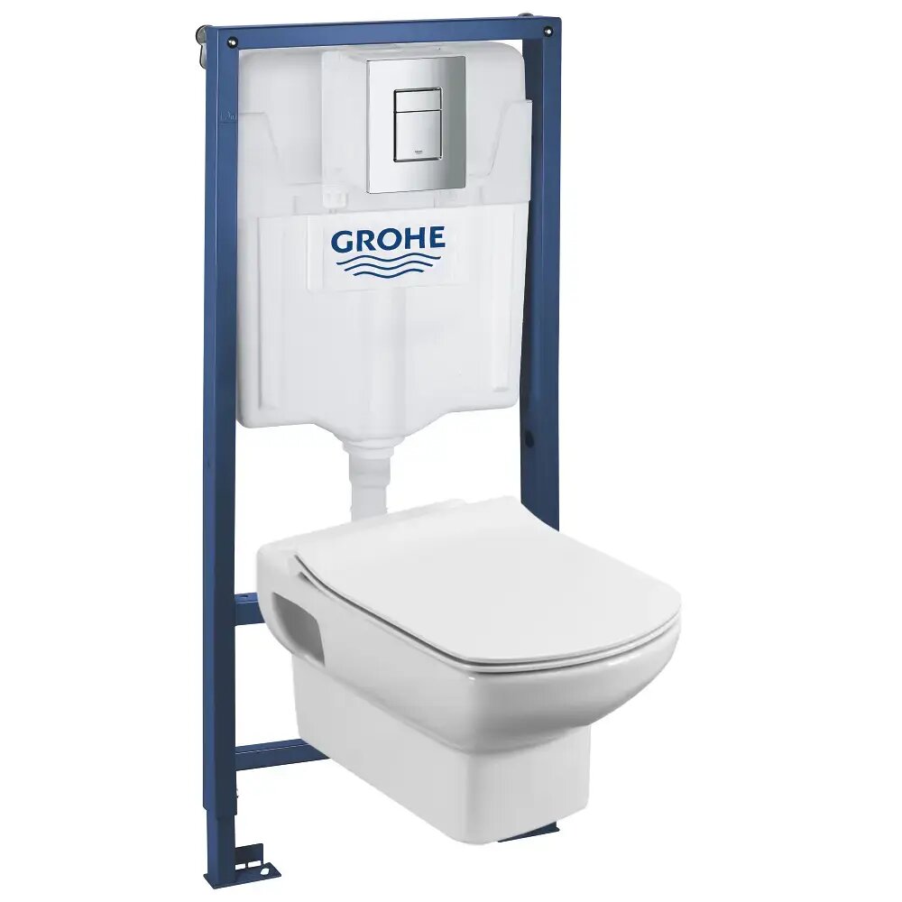 Унитаз с инсталляцией Grohe Rapid SL 38772001R1 цвет Белый с сиденьем Микролифт и клавишей смыва цвет Хром глянцевый