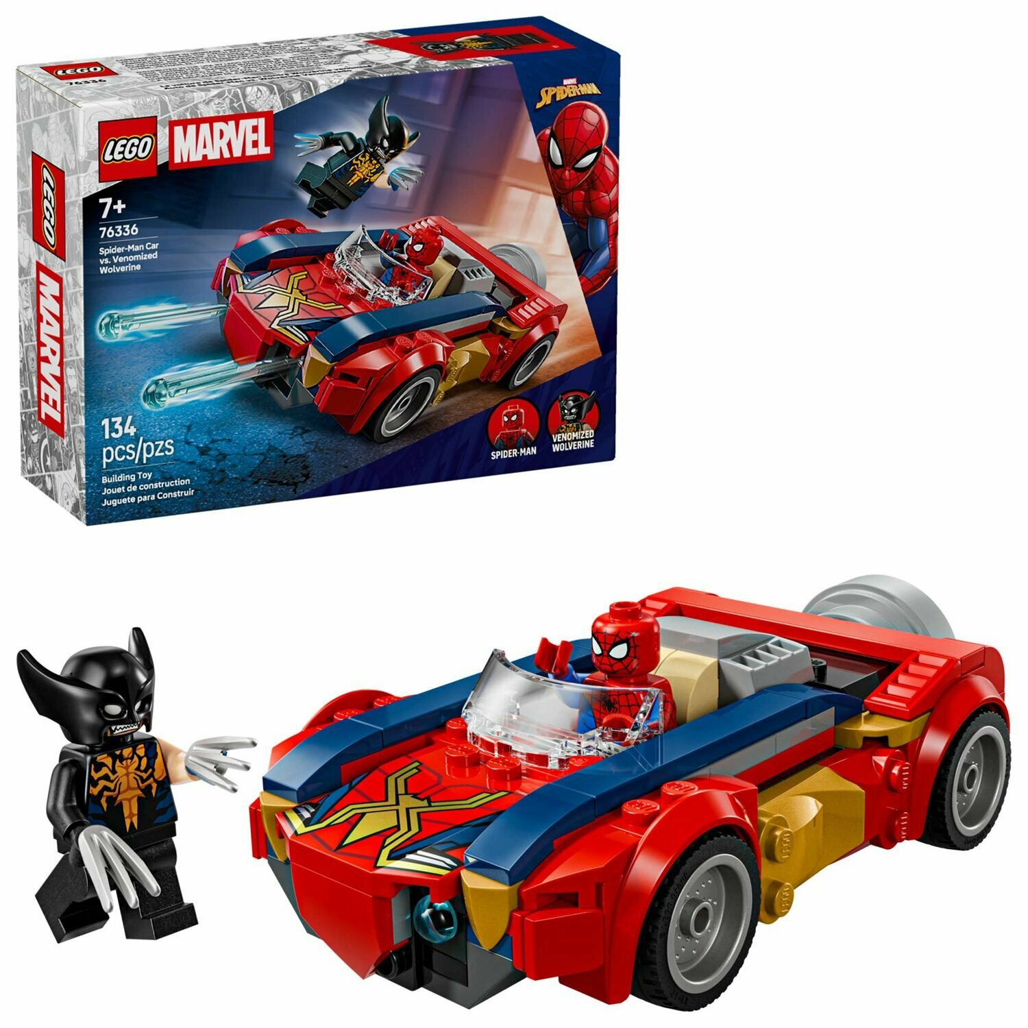 Конструктор LEGO Marvel Spider-Man Веномизированный Росомаха с машиной Человека-паука, 134 деталей, возраст 7+, 76336