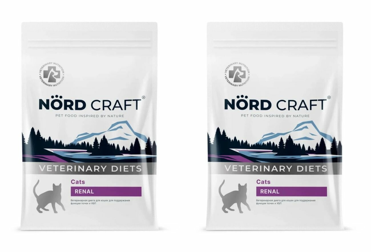 NORD CRAFT Корм сухой для кошек Renal, для поддержания функции почек и ХБП, 400 г, 2 уп
