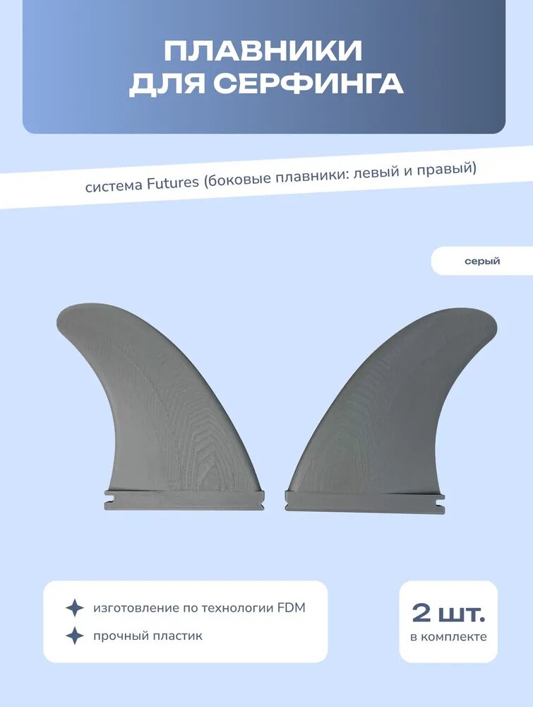 Фин (Fin) плавник для сёрфборда (surfboard), система Futures, комплект - 2 шт, серый