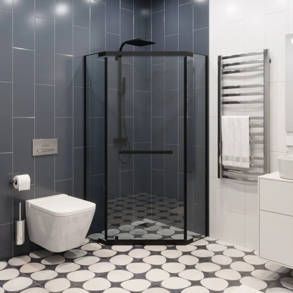 Душевой уголок Ceruttispa Chika ZP101B 100x100, профиль черный