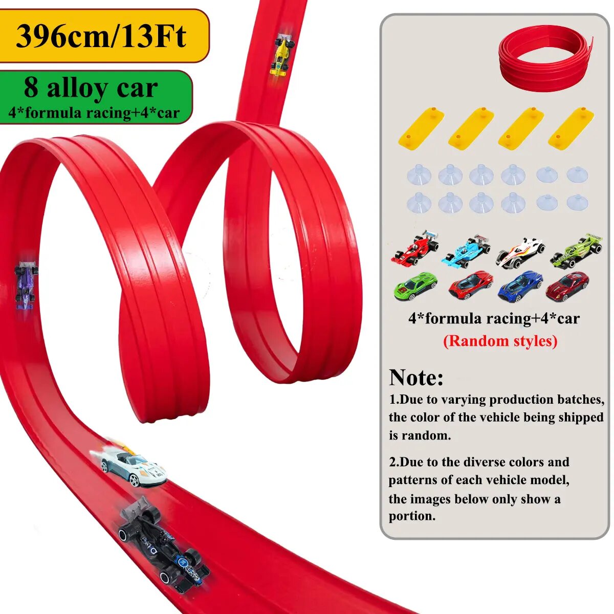 Гибкий гоночный трек для миниатюрных машинок Красный, 13Ft Red 8 cars