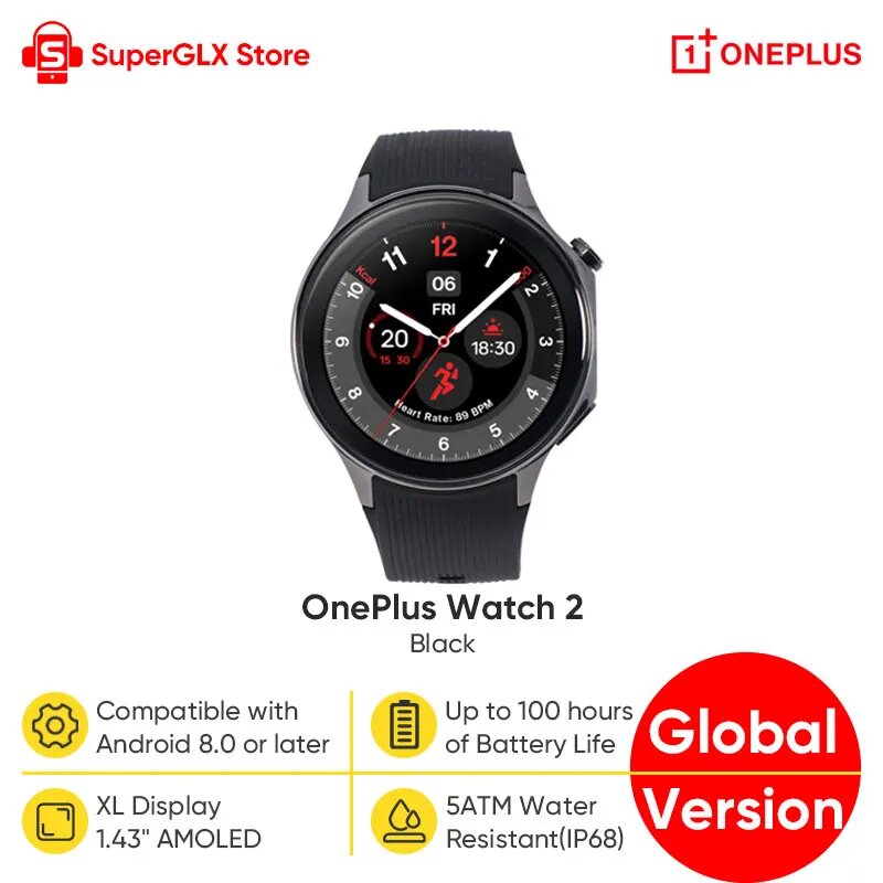 OnePlus Watch 2 умные часы Wear OS 4 GPS NFC Черный, Black