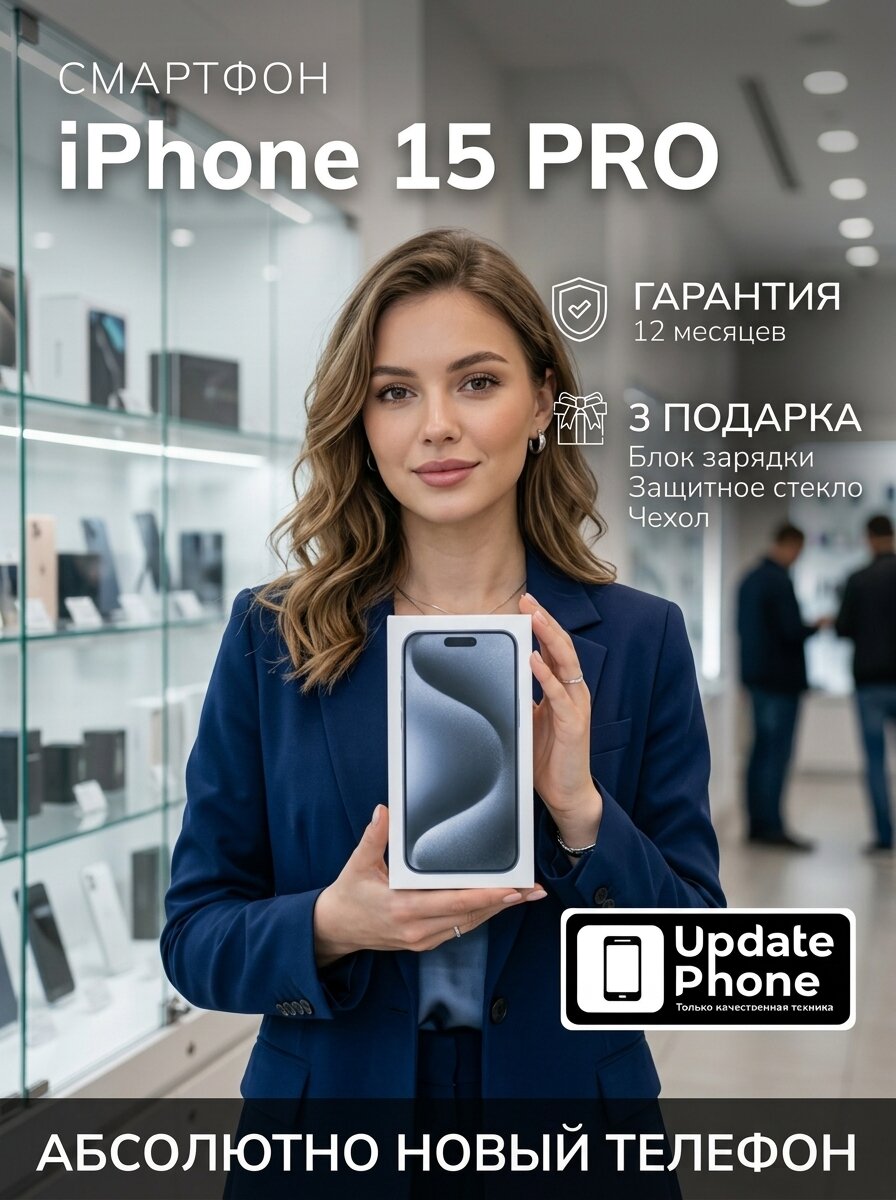 Смартфон Apple iPhone 15 Pro 256 ГБ, Dual nano SIM, Blue Titanium (синий титан)NEW