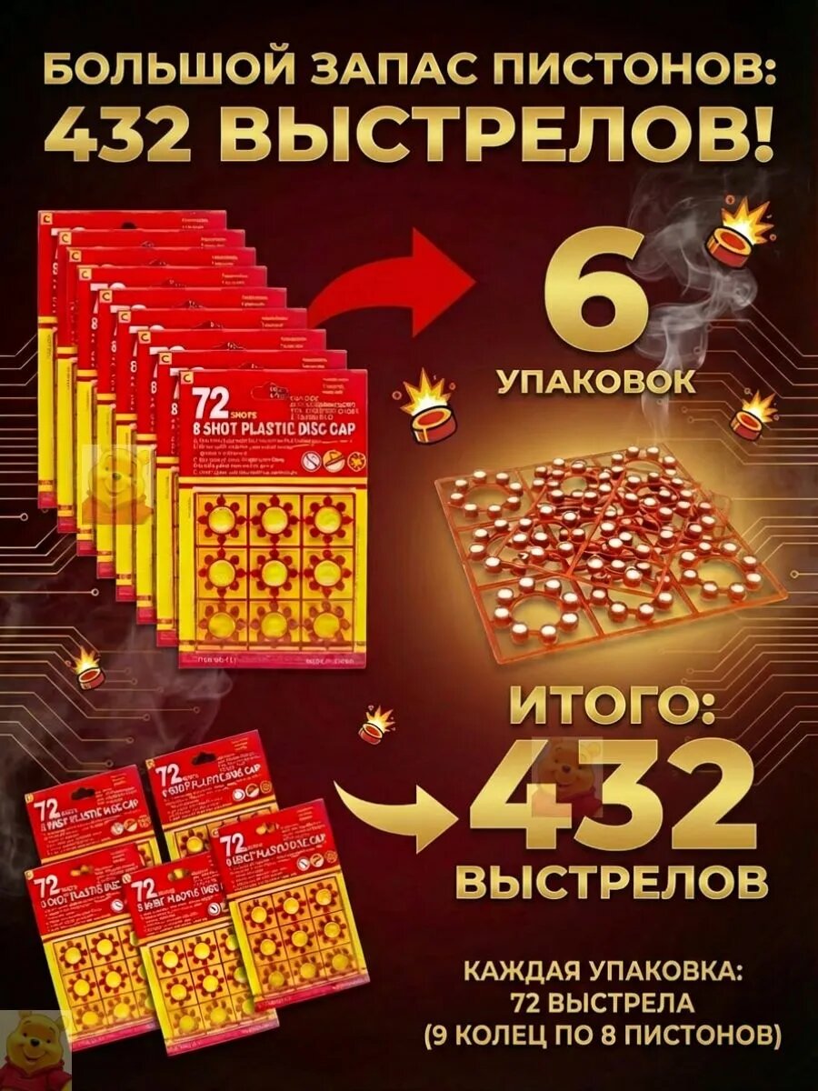 Пистоны 8 зарядные для пистолетов-револьверов с барабаном, 6 упаковок по 9 кружков 432 выстрелов