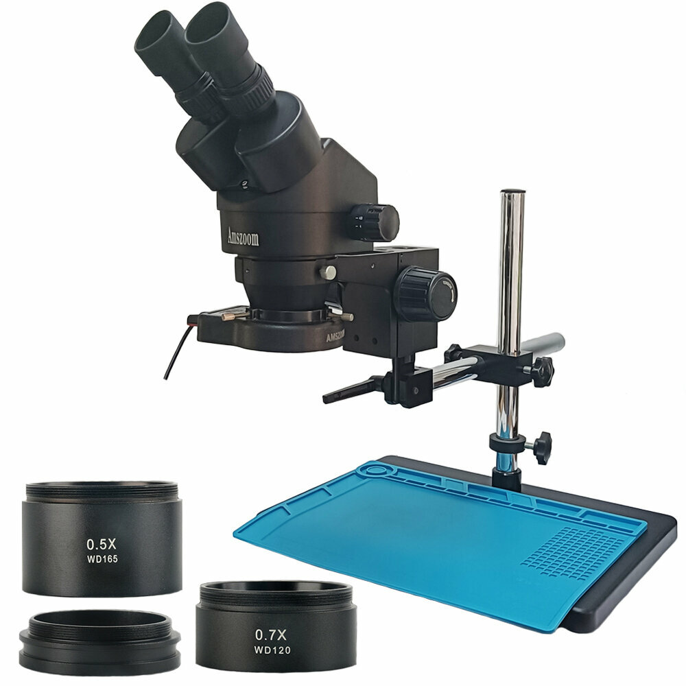 3.5X-32X Industrial Binocular Stereo Microscope 56 Adjustable LED Lights Professional Phone Soldering Repair 0.5X 0.7X Lens