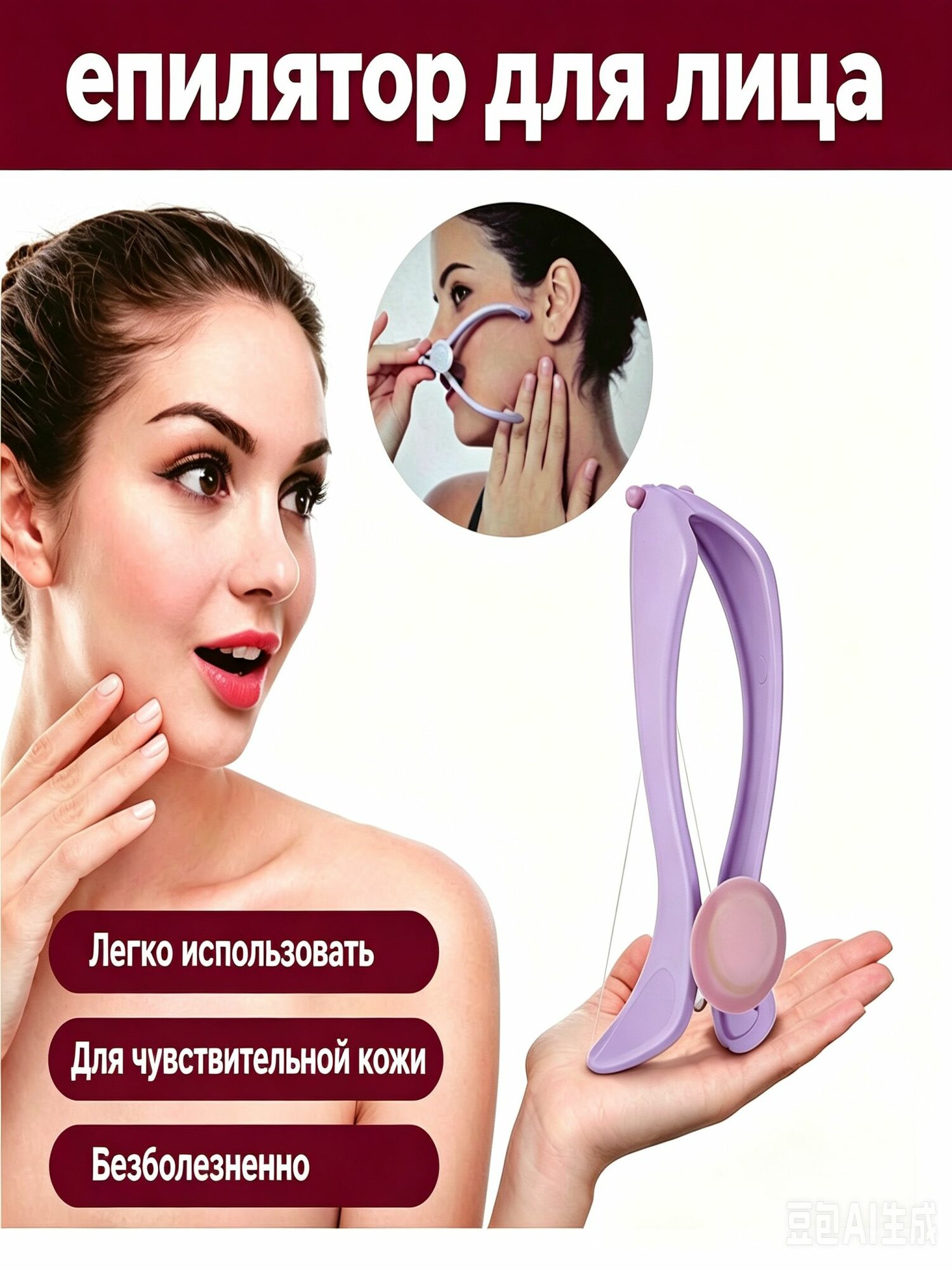 Портативный эпилятор для лица и шеи, пружинный эпилятор, компактный и миниатюрный, в комплекте с запасным шнуром 1 шт.