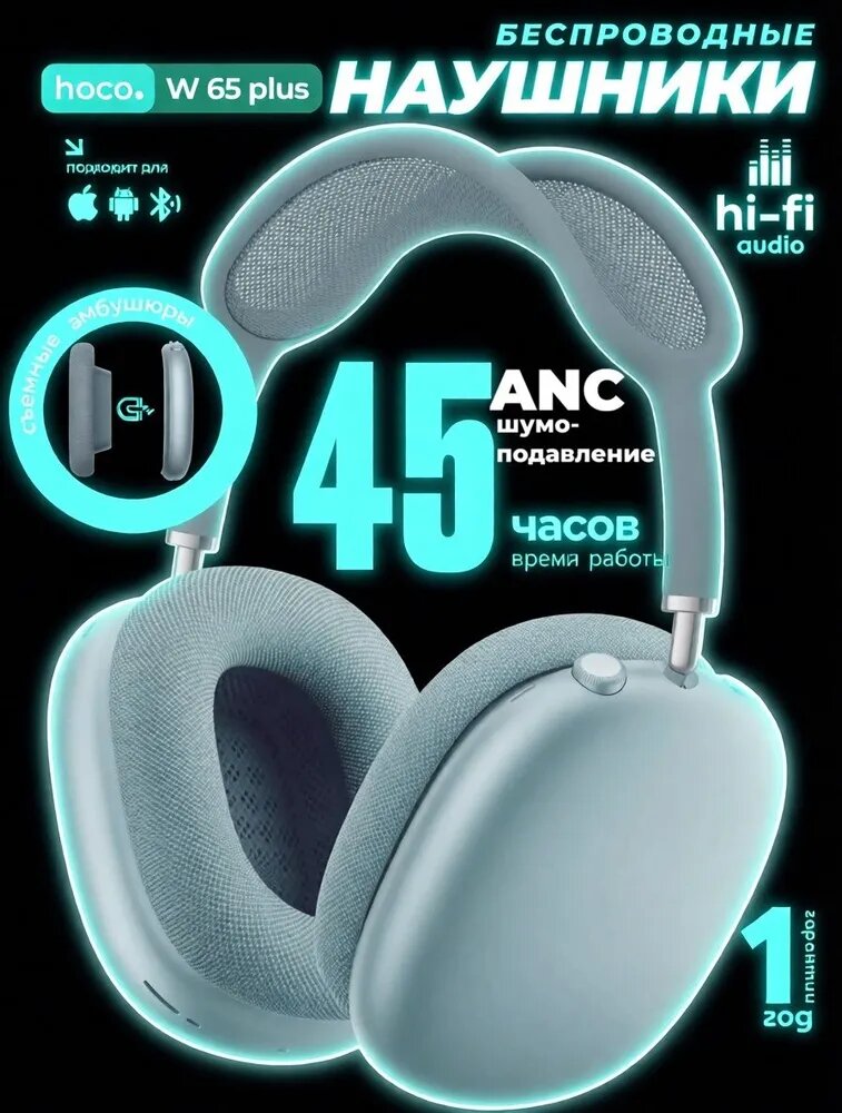 Наушники Hoco W65 PLUS с шумоподавлением беспроводные большие игровые, накладные для ПК компьютера с микрофоном блютуз, полноразмерные для телефона хоко