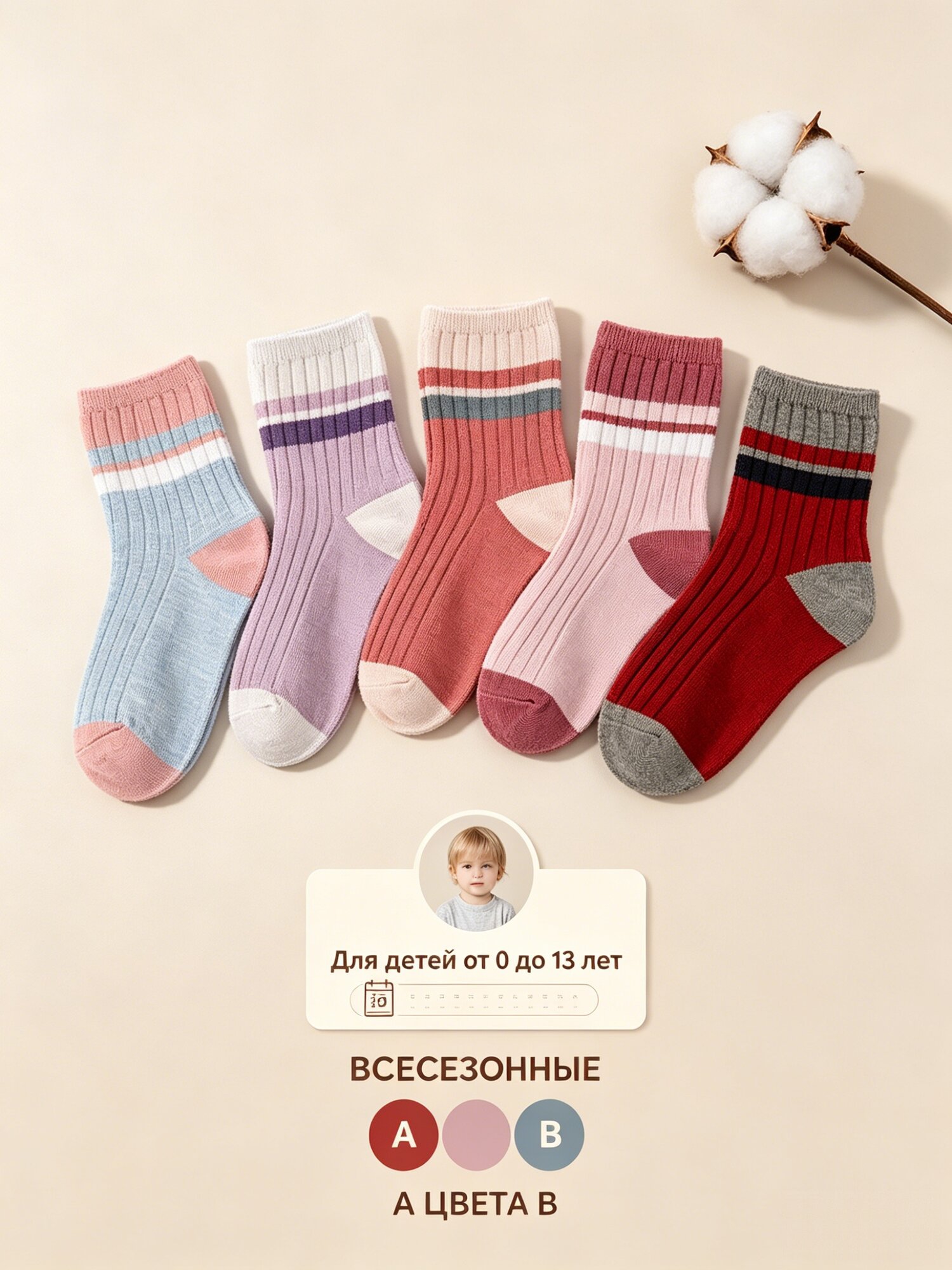 Носки Базовая коллекция, 5 пар, размер 9-13 лет [ 19-23cm ], полоски — фото 1
