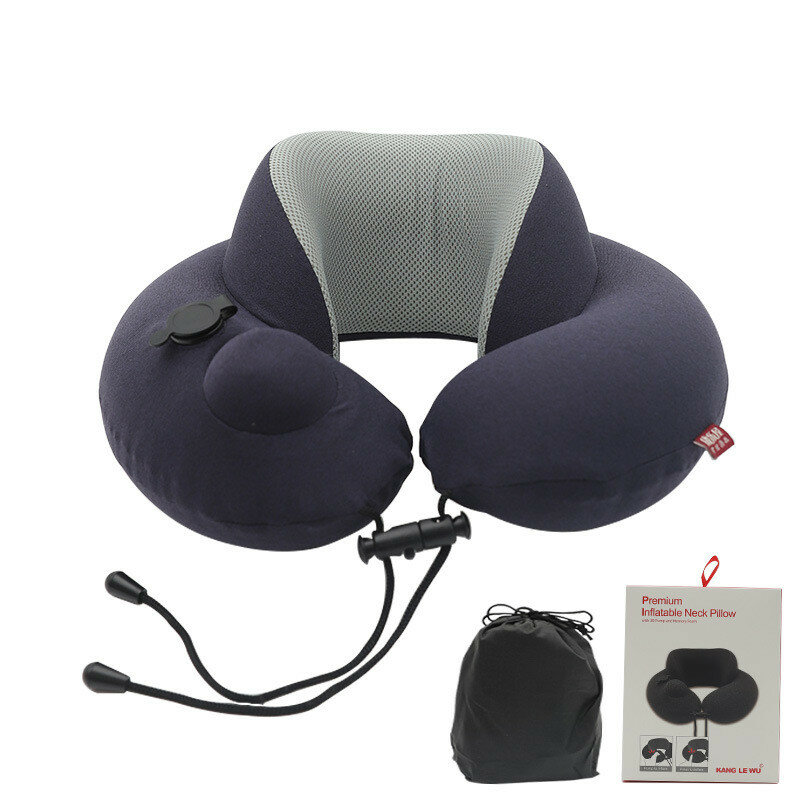 Artistic modern ushaped neck cushion with pvc filling and ionized fabric for travel comfort, dark blue