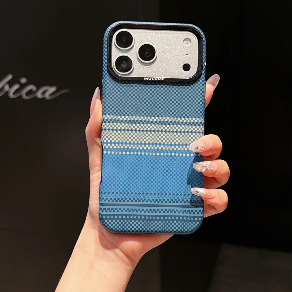 Чехол KEYSION из углеродного волокна с кевларовым узором и Синий, Синий, for iPhone 17 Pro