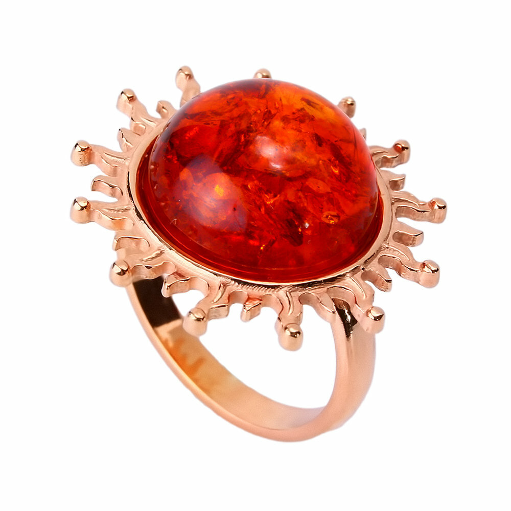 Кольцо, серебро, 925 проба, родирование, янтарь