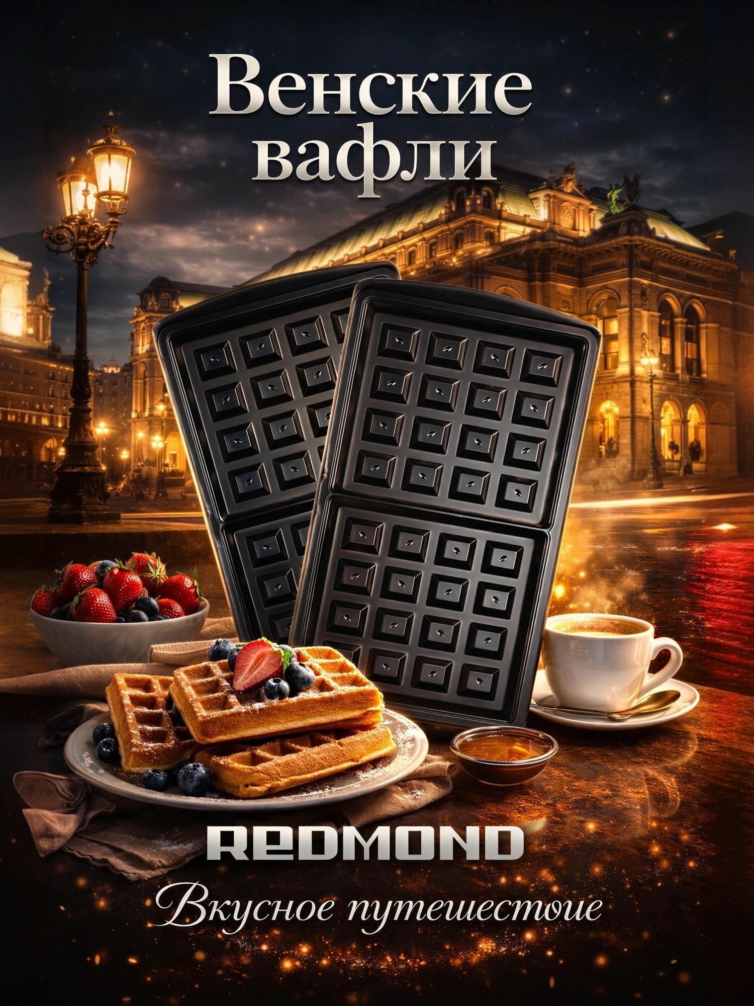 Сменные панели для мультипекаря REDMOND "Венские вафли" RAMB-02, форма для выпечки, Венские, Бельгийские вафли