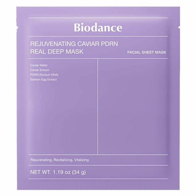 Маска Biodance Sea Kelp Rejuvenating Caviar PDRN Real Deep Mask, Восстанавливающая гидрогелевая маска для лица с экстрактом чёрной икры, 34г*4
