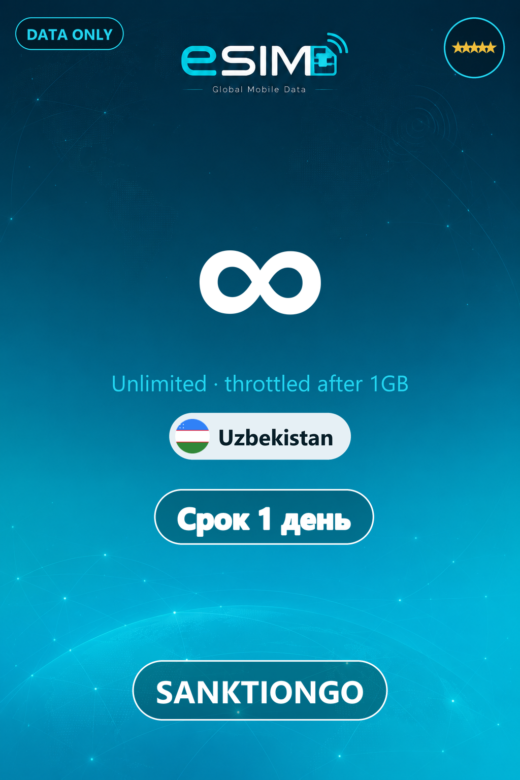 ESIM Узбекистан — безлимит интернета на 1 день, туристическая сим-карта для интернета в поездках