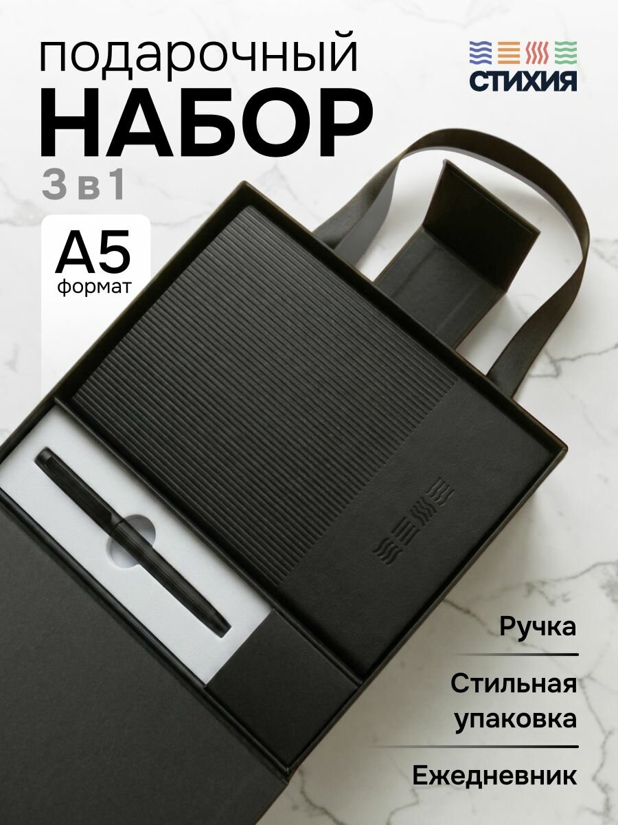 Набор подарочный ежедневник недатированный а5 и ручка шариковая стихия