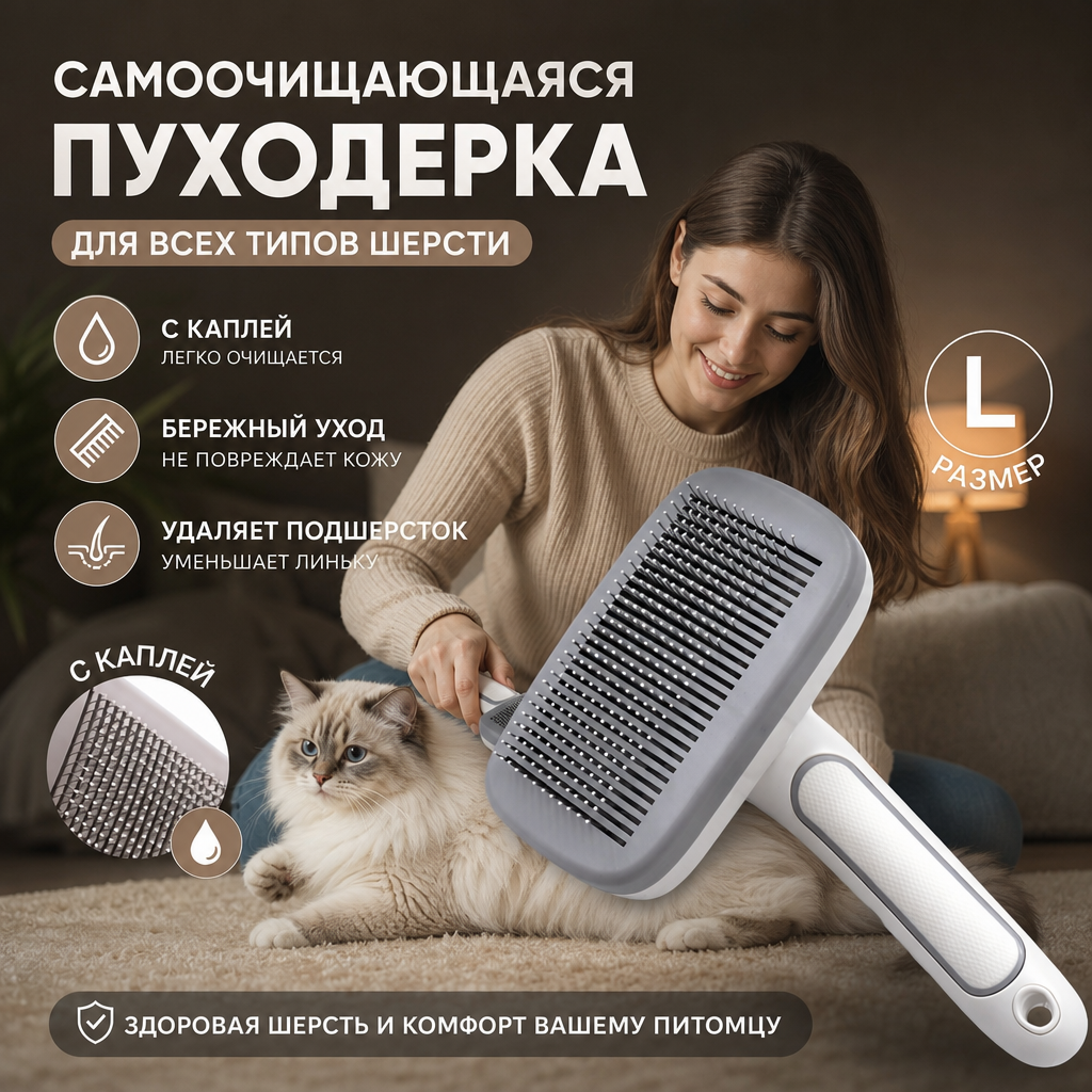 Профессиональная щетка для груминга кошек и собак, профессиональный уход, GSBA20L, STEFAN
