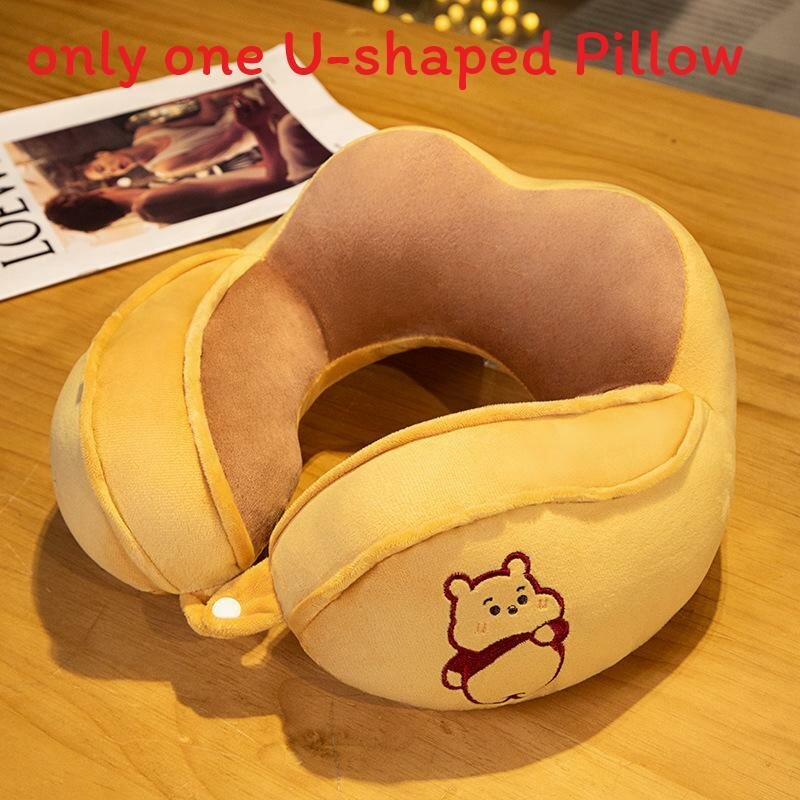 Travel pillow pooh bear u-shaped with watercrystal plush for car and resting, yellow