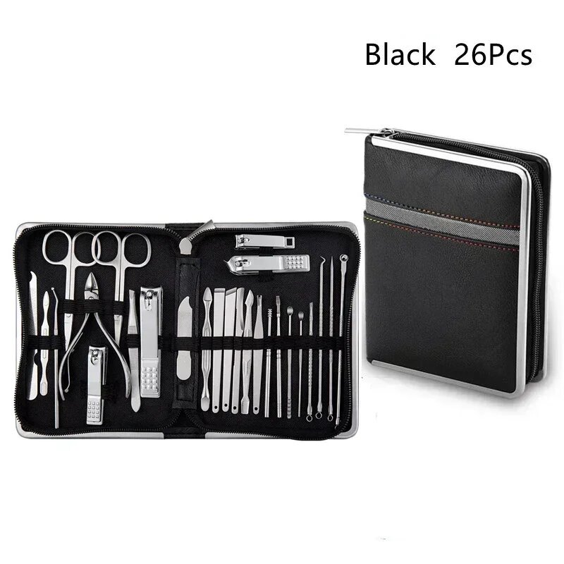 Маникюрный набор из нержавеющей стали 11-26 шт Black-26pcs