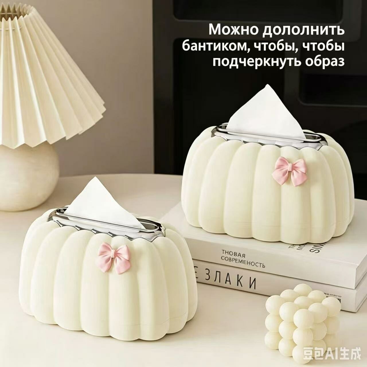 Beige tissue box, pumpkin spring tissue box, white cream wind, 12*14.5*22cm.