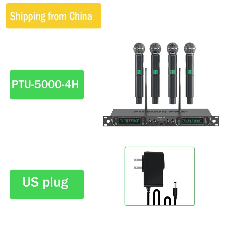 Phenyx Pro 4-канальная беспроводная микрофонная система PTU-5000 Зеленый, US plug