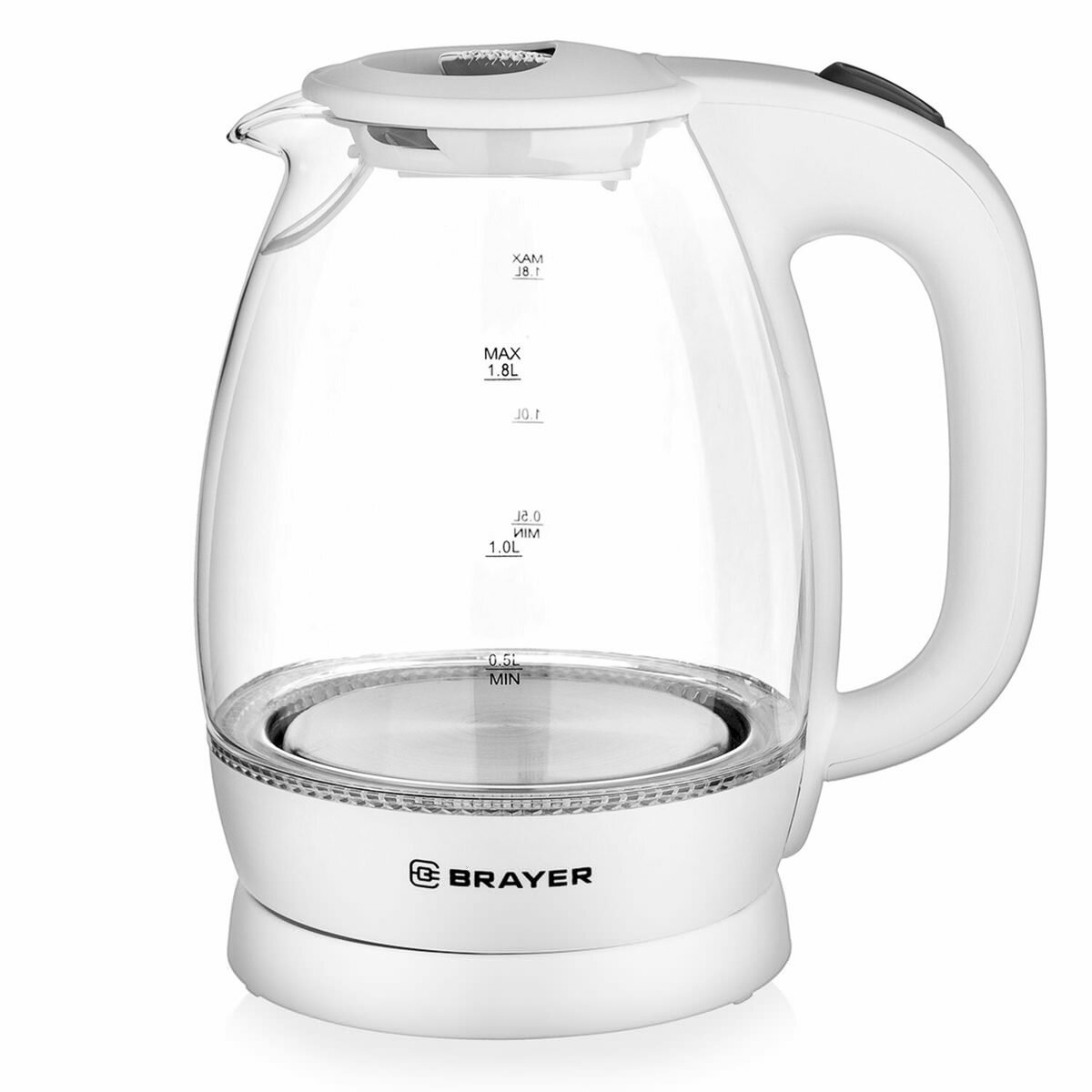 Чайник электрический Brayer BR1013WH, 2200Вт, стекло, белый, 6шт.