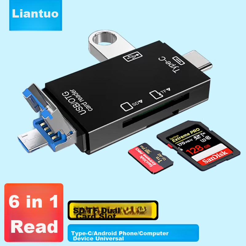 LinkStone USB/Type-C Многофункциональный 4-в-1 картридер для SD/TF/USB-диска камер дрона и видеорегистратора Цвет：6-в-1