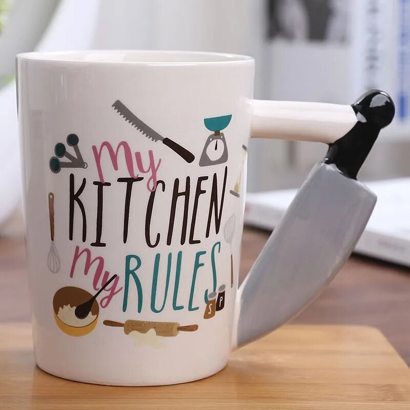 Кружка керамическая 'My Kitchen My Rules' с дизайном в виде ножа, 320 г, 11 см, Китай